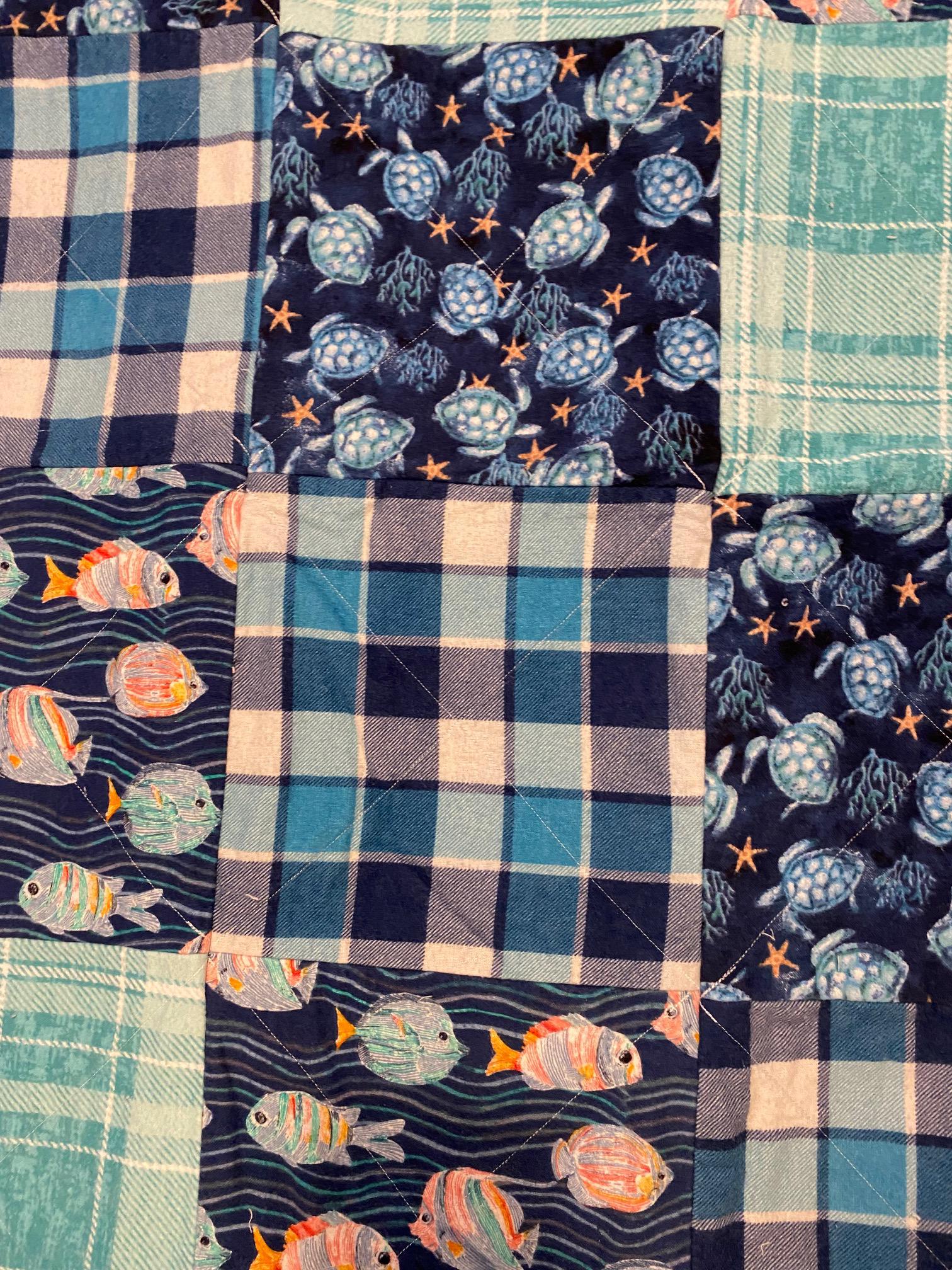 Handmade Rag Lap Quilt-fish / Turtles / Teal / Blue Quilt - Etsy