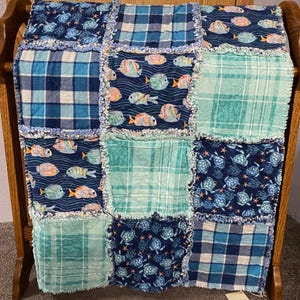 Handmade Rag Lap Quilt-fish / Turtles / Teal / Blue Quilt - Etsy