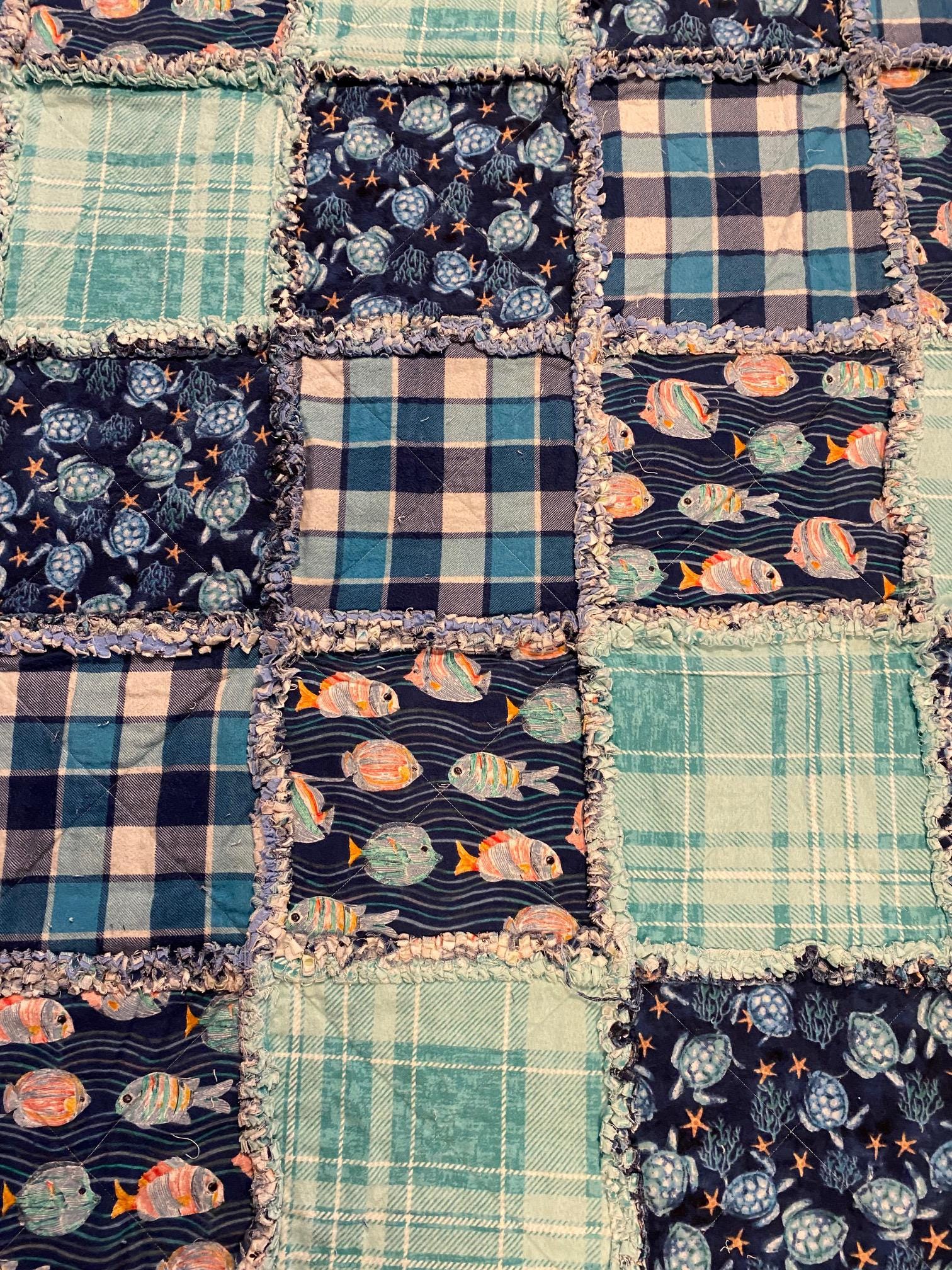 Handmade Rag Lap Quilt-fish / Turtles / Teal / Blue Quilt - Etsy