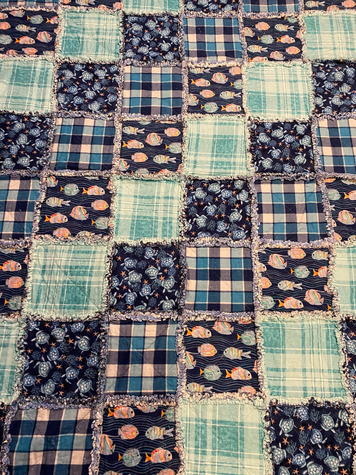 Handmade Rag Lap Quilt-fish / Turtles / Teal / Blue Quilt - Etsy