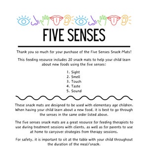 Five Senses Snack Mats: Fun Mealtime Placemats (printable) - Etsy