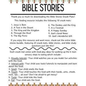 10 Bible Stories Snack Mats, Printable Placemats for Picky Eaters ...