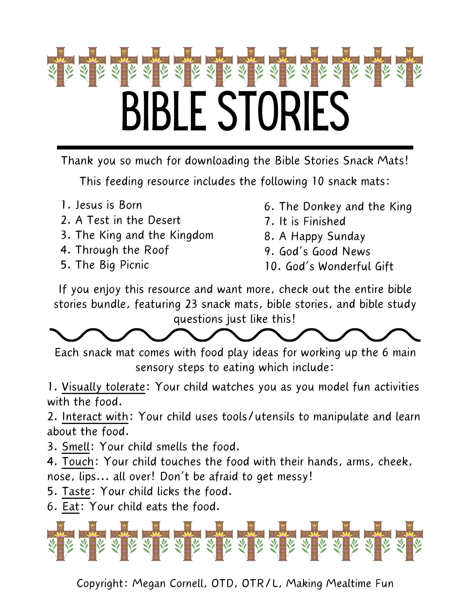 10 Bible Stories Snack Mats, Printable Placemats for Picky Eaters ...