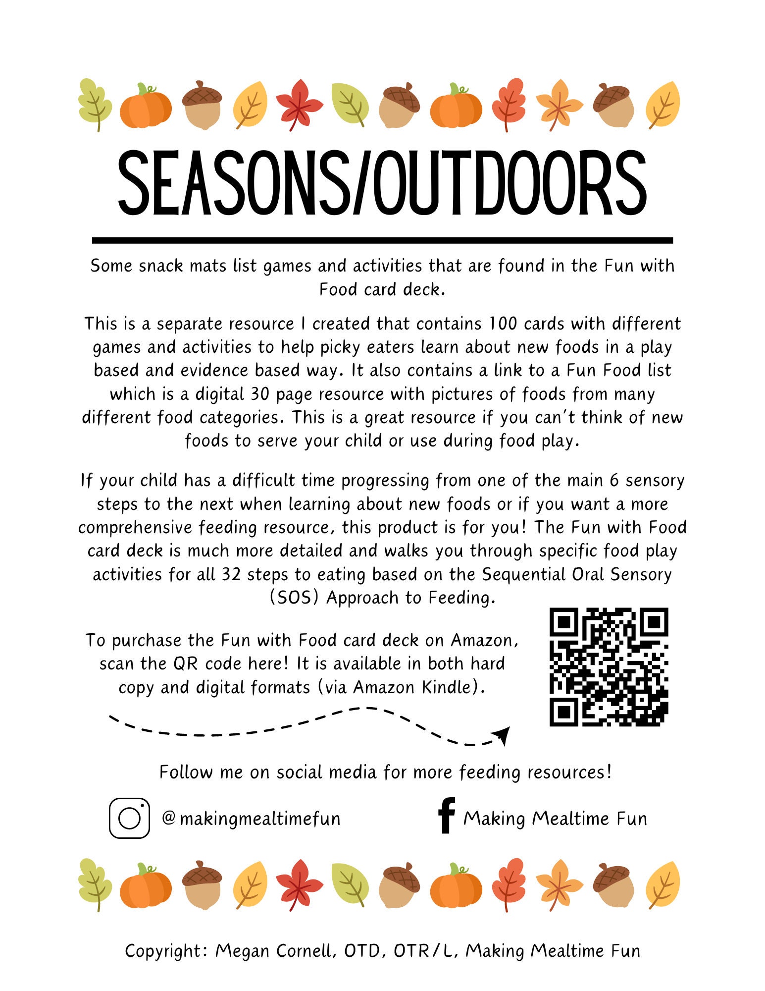 Seasons/outdoors Snack Mats, Printable Placemats for Picky Eaters ...