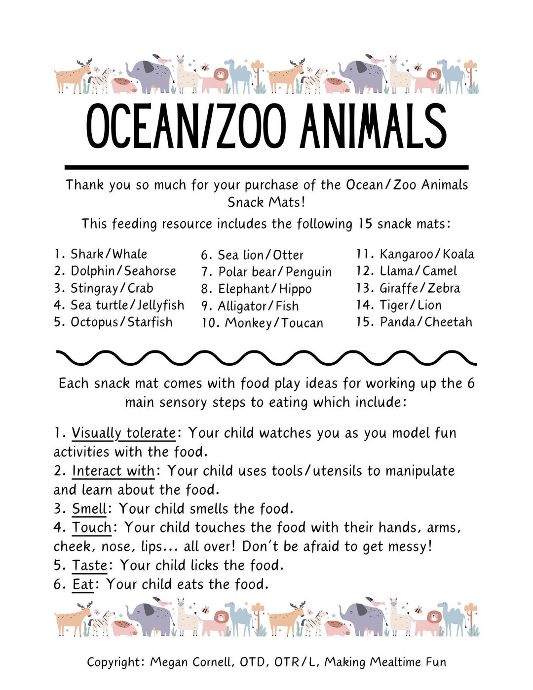 Ocean/zoo Animals Snack Mats, Printable Placemats for Picky Eaters - Etsy