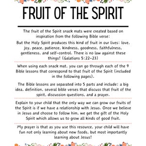 Fruit of the Spirit Snack Mats: Christian Mealtime Placemats (digital ...