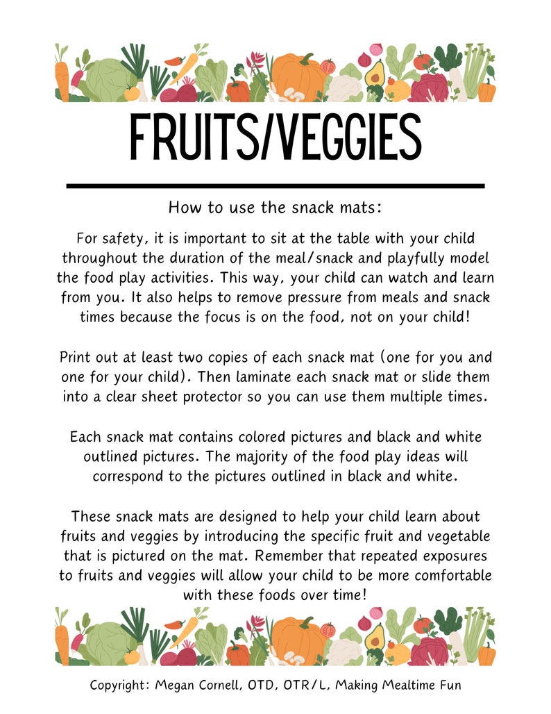 Fruits & Veggies Snack Mats: Fun Food Play Placemats (digital Download ...