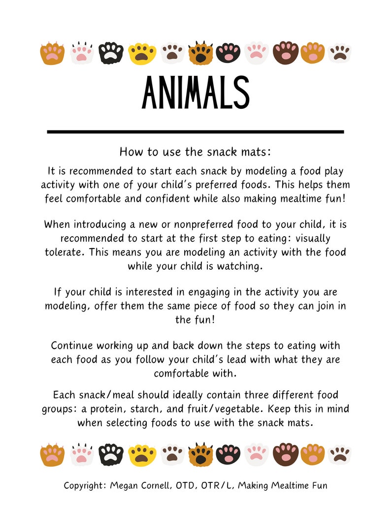 Animals Snack Mats, Printable Placemats for Picky Eaters, Making ...