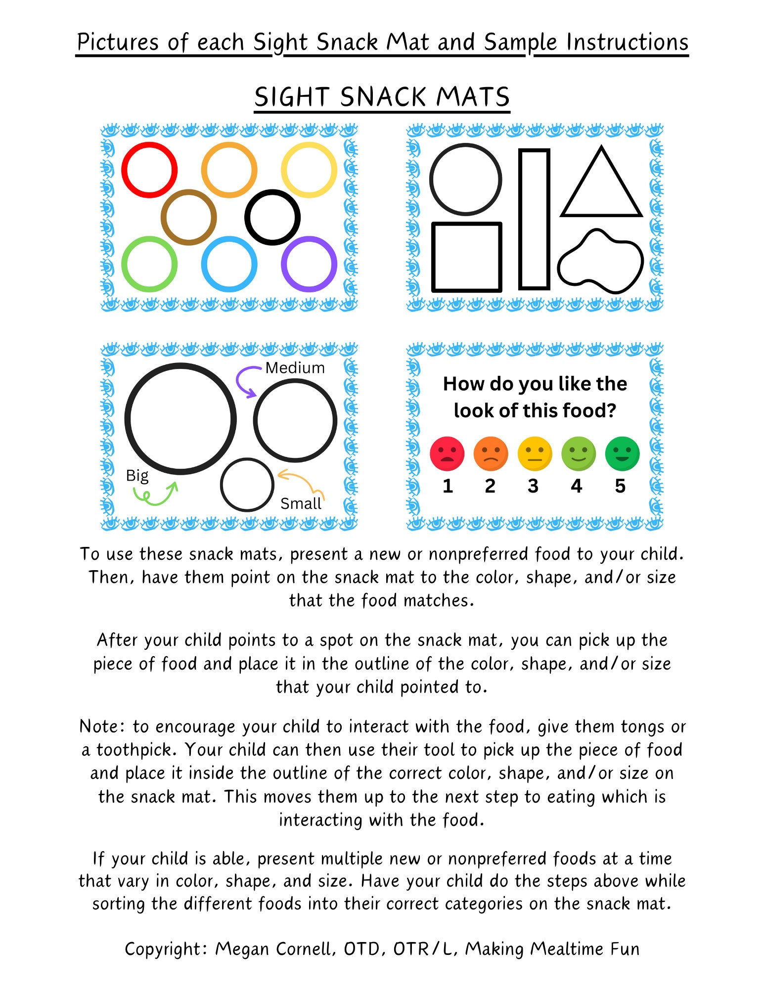 Five Senses Snack Mats, Printable Placemats for Picky Eaters, Making ...