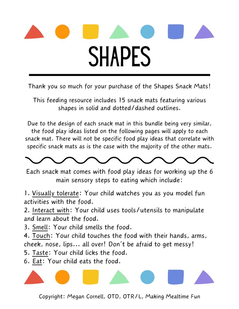 Shapes Snack Mats, Printable Placemats for Picky Eaters, Making ...