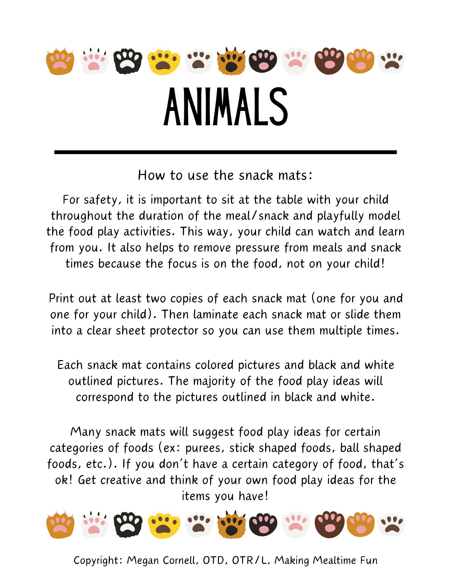 Animals Snack Mats, Printable Placemats for Picky Eaters, Making ...