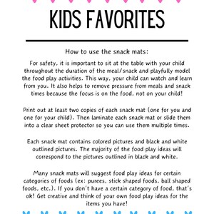 Kids Favorites Snack Mats, Printable Placemats for Picky Eaters, Making ...