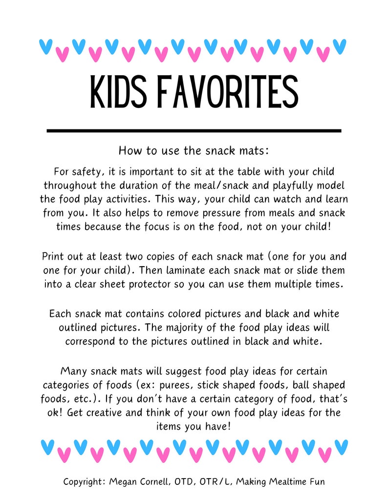 Kids Favorites Snack Mats, Printable Placemats for Picky Eaters, Making ...