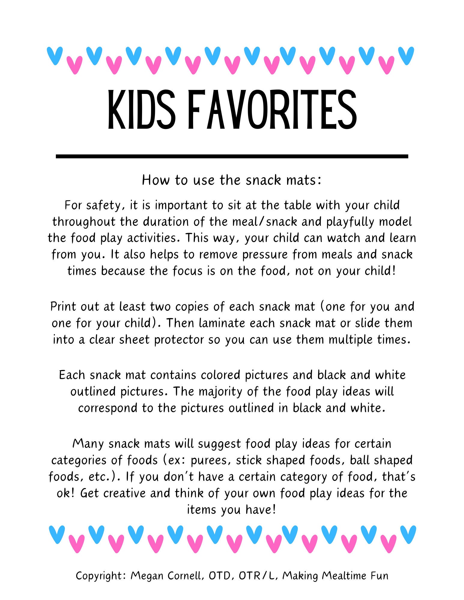 Kids Favorites Snack Mats, Printable Placemats for Picky Eaters, Making ...