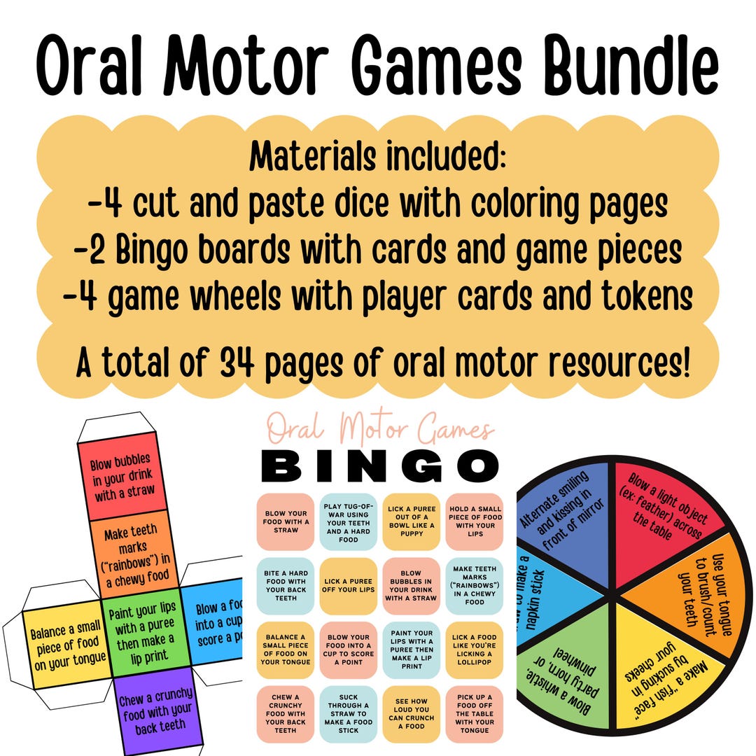 Oral Motor Games Bundle - Game Dice, Bingo Boards, Spinners - Making ...