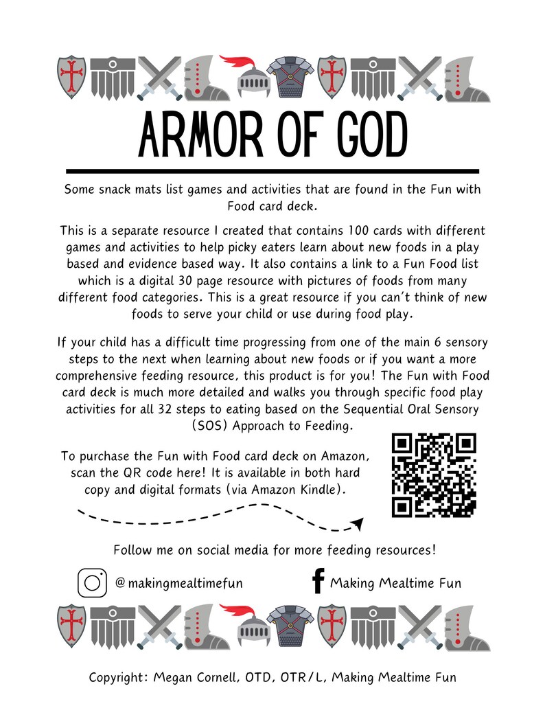 Armor of God Snack Mats, Printable Placemats for Picky Eaters, Making ...
