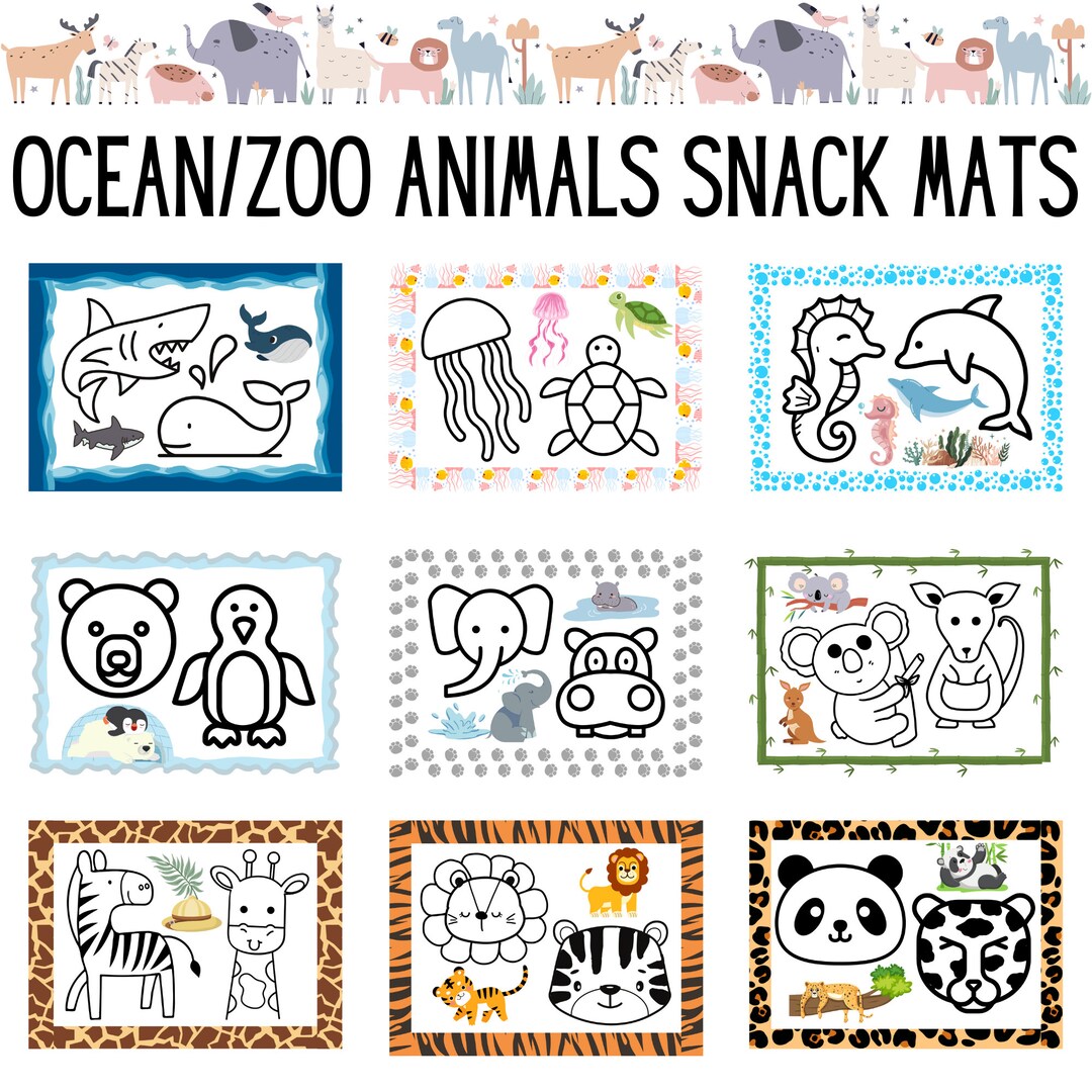 Ocean/zoo Animals Snack Mats, Printable Placemats for Picky Eaters ...