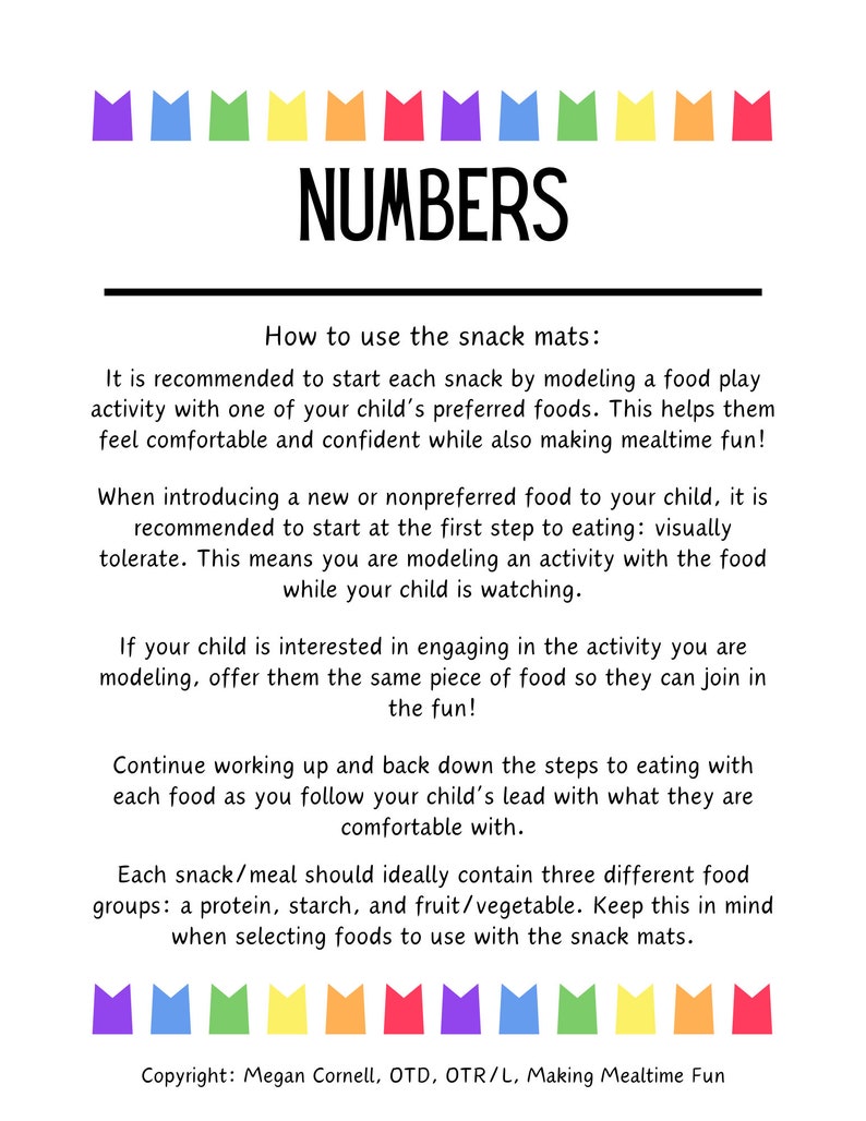 Numbers Snack Mats, Printable Placemats for Picky Eaters, Making ...