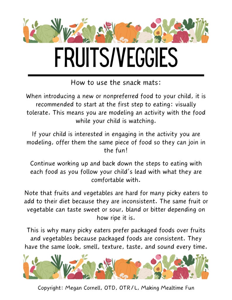 Fruits & Veggies Snack Mats: Fun Food Play Placemats (digital Download ...