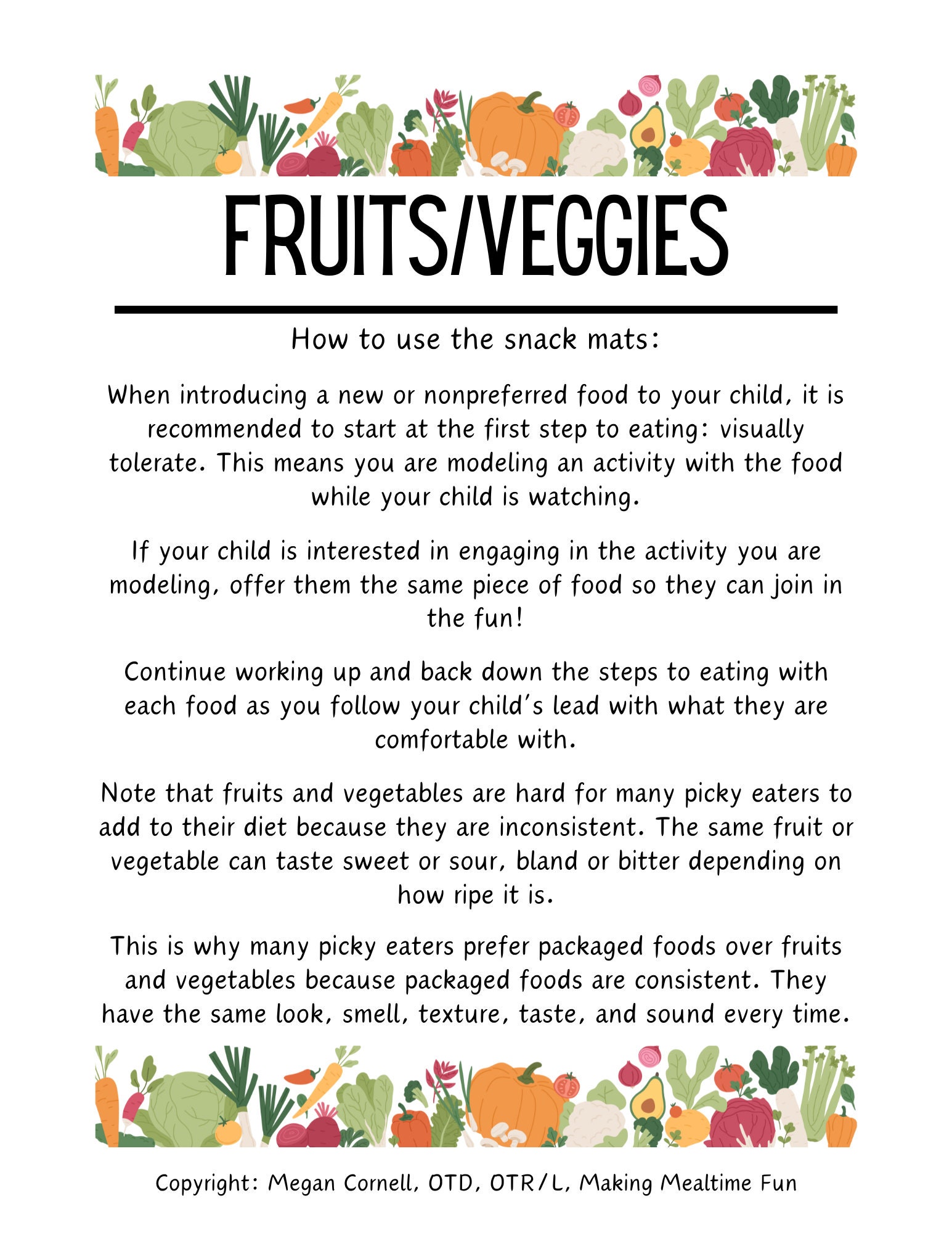 Fruits and Veggies Snack Mat, Printable Placemats for Picky Eaters ...