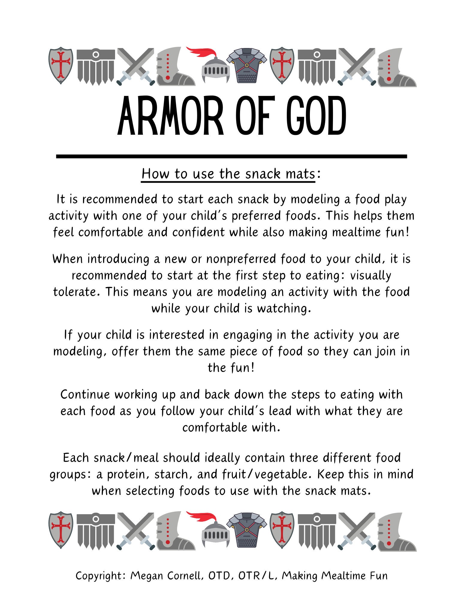 Armor of God Snack Mats, Printable Placemats for Picky Eaters, Making ...