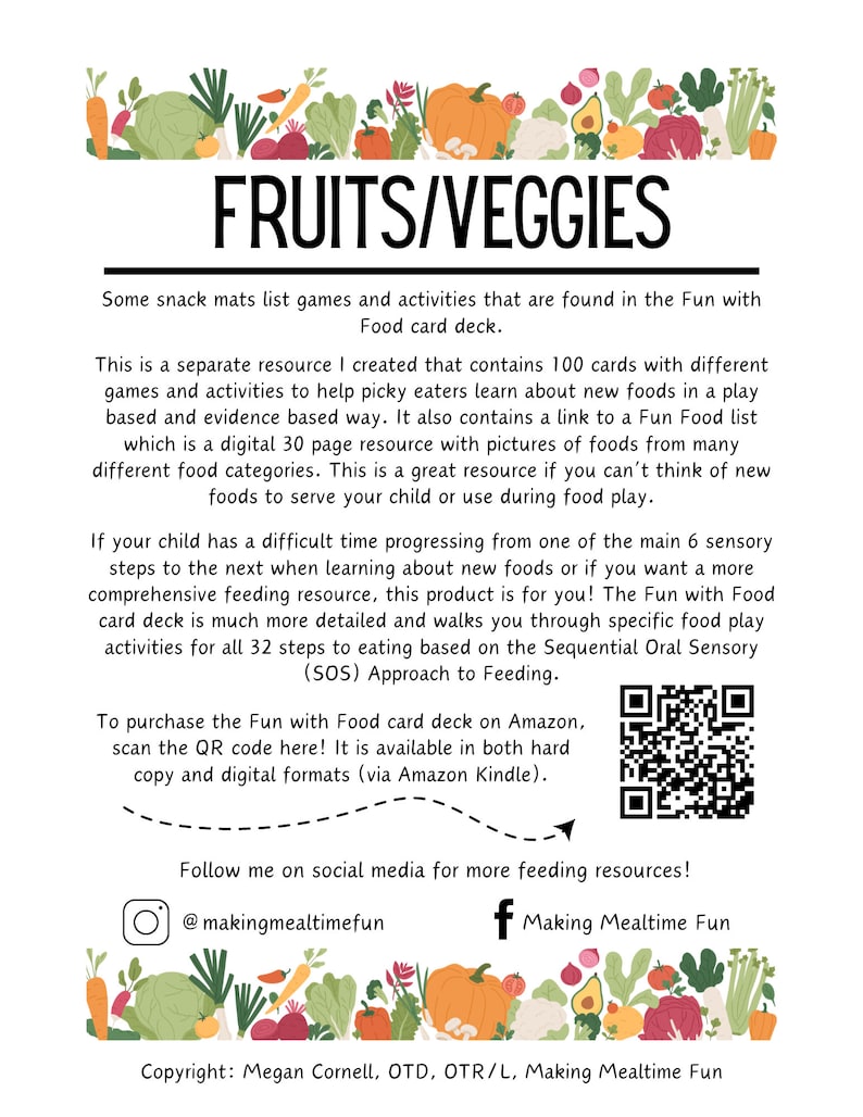 Fruits & Veggies Snack Mats: Fun Food Play Placemats (digital Download ...