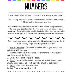 Numbers Snack Mats, Printable Placemats for Picky Eaters, Making ...