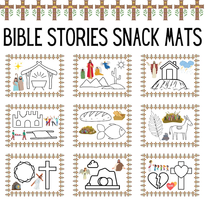 10 Bible Stories Snack Mats, Printable Placemats for Picky Eaters ...