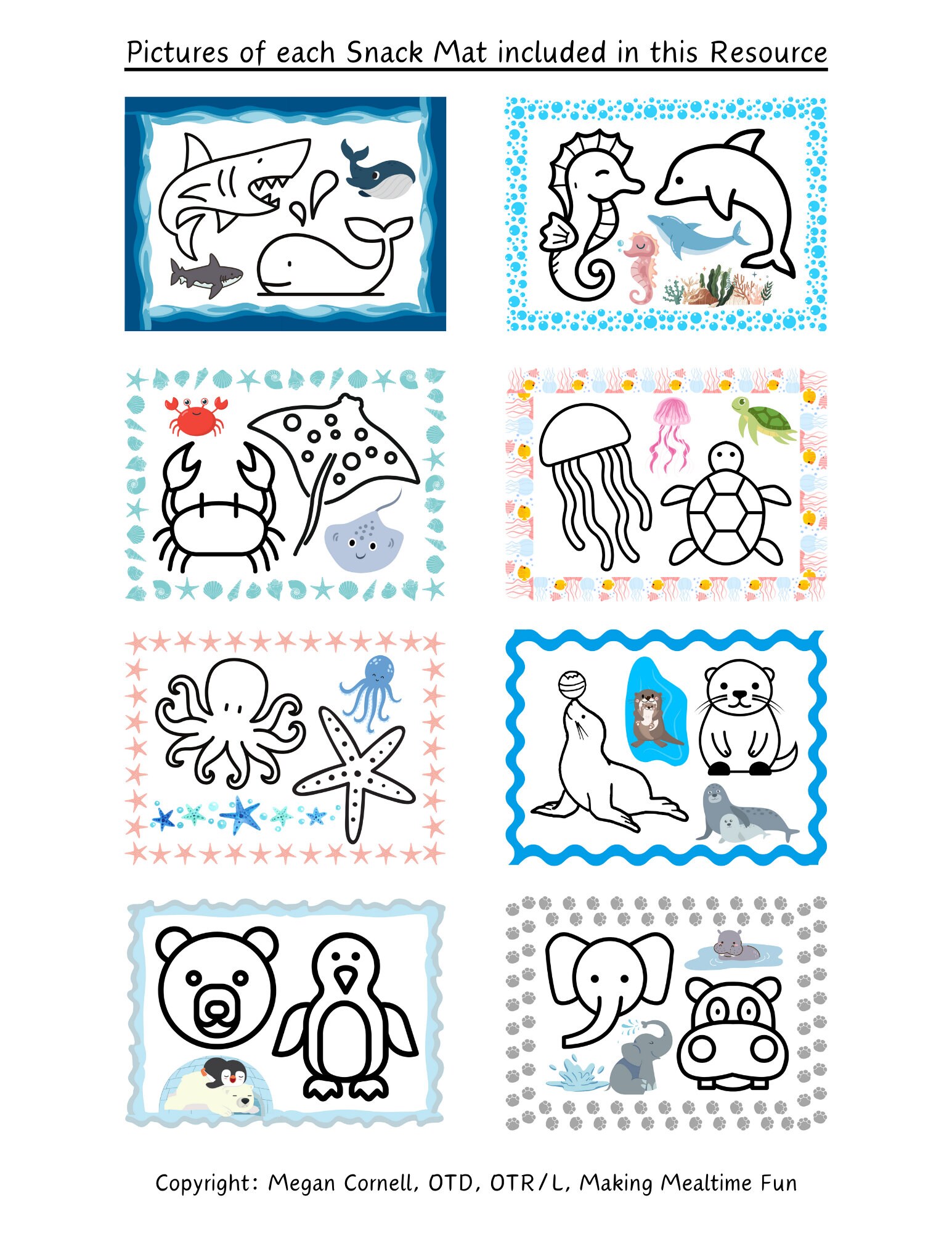 Ocean/zoo Animals Snack Mats, Printable Placemats for Picky Eaters ...
