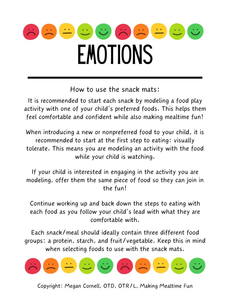Emotions Snack Mats: Food Play Placemats for Picky Eaters (printable ...