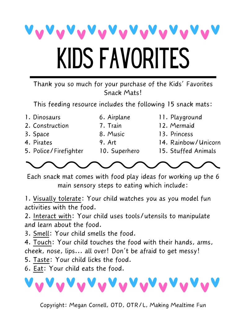 Kids Favorites Snack Mats, Printable Placemats for Picky Eaters, Making ...
