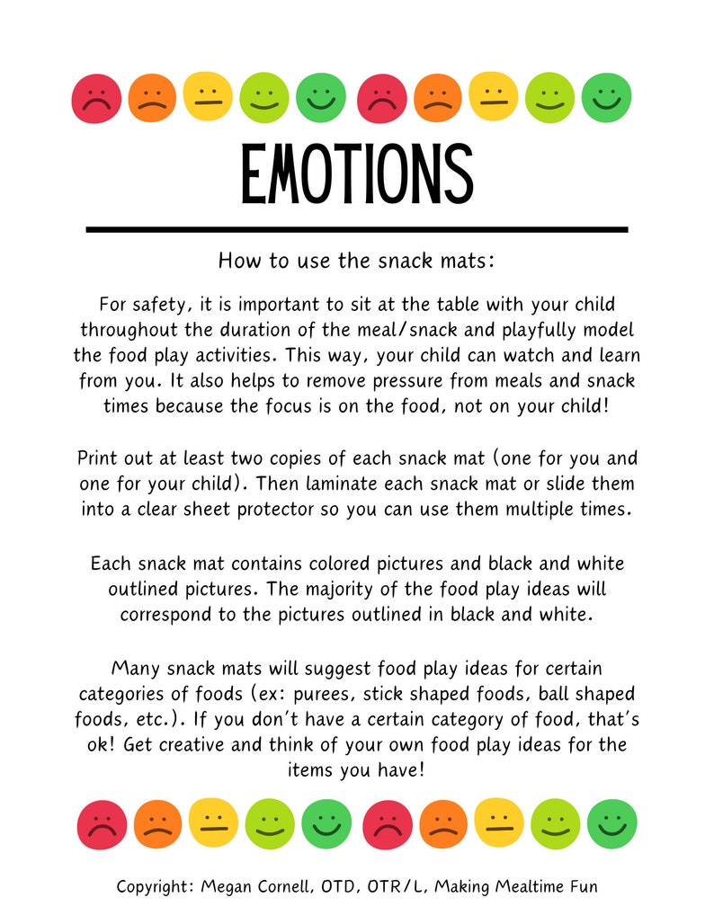 Emotions Snack Mats: Food Play Placemats for Picky Eaters (printable ...