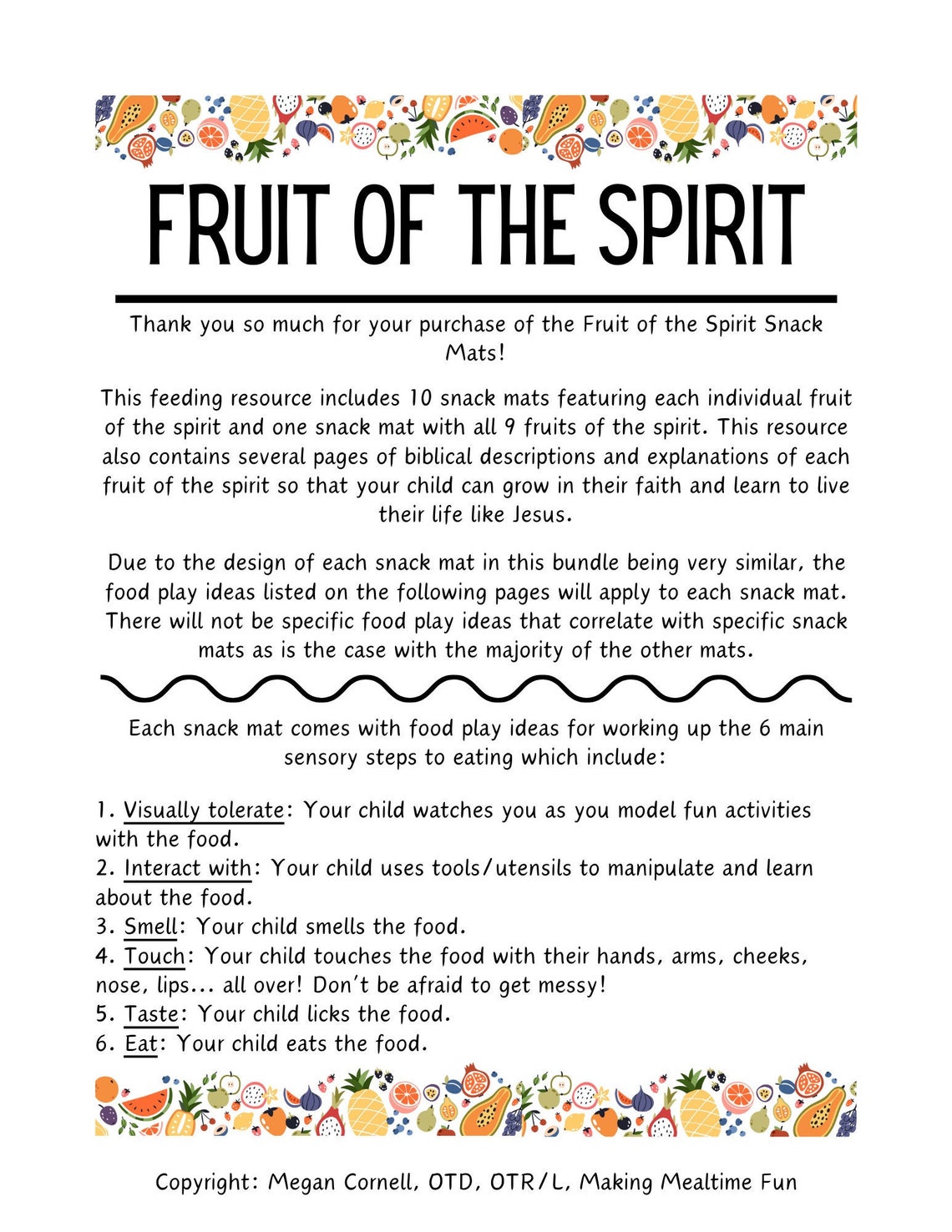 Fruit of the Spirit Snack Mats: Christian Mealtime Placemats (digital ...