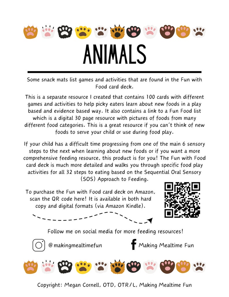 Animals Snack Mats, Printable Placemats for Picky Eaters, Making ...