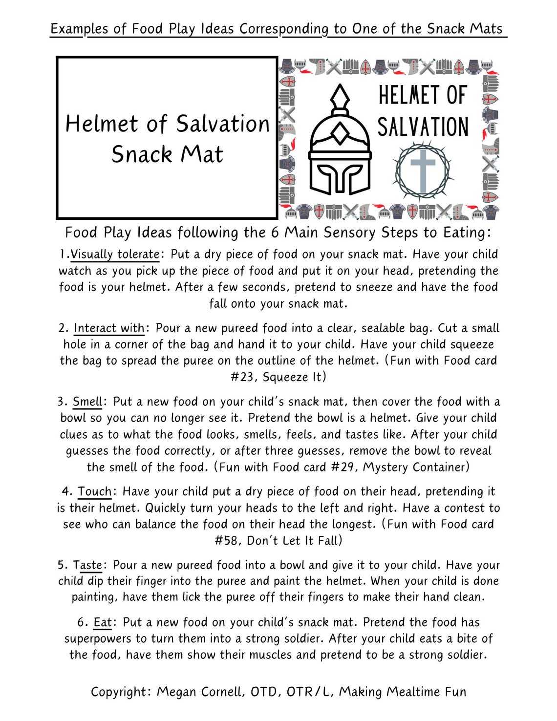 Armor of God Snack Mats, Printable Placemats for Picky Eaters, Making ...