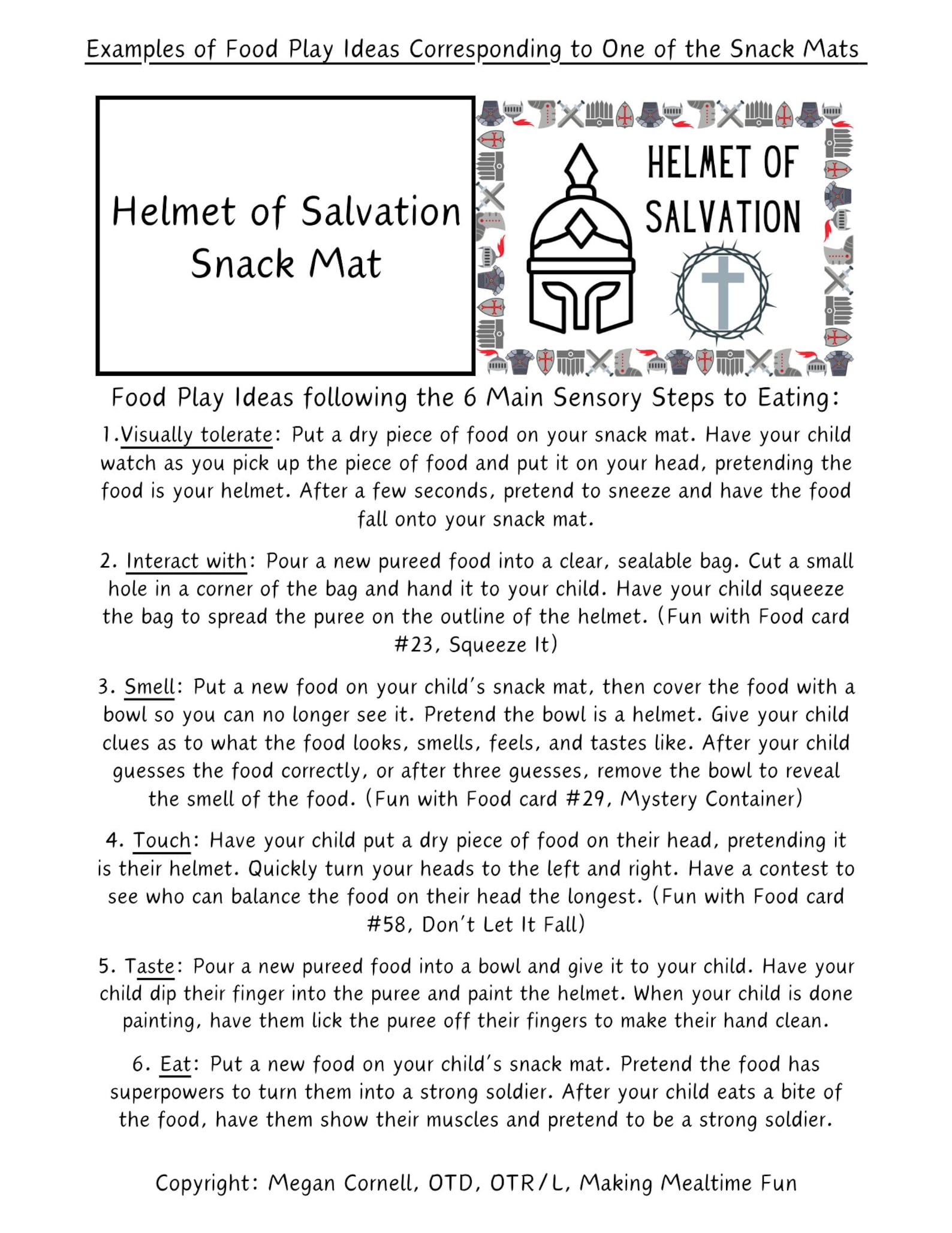 Armor of God Snack Mats, Printable Placemats for Picky Eaters, Making ...