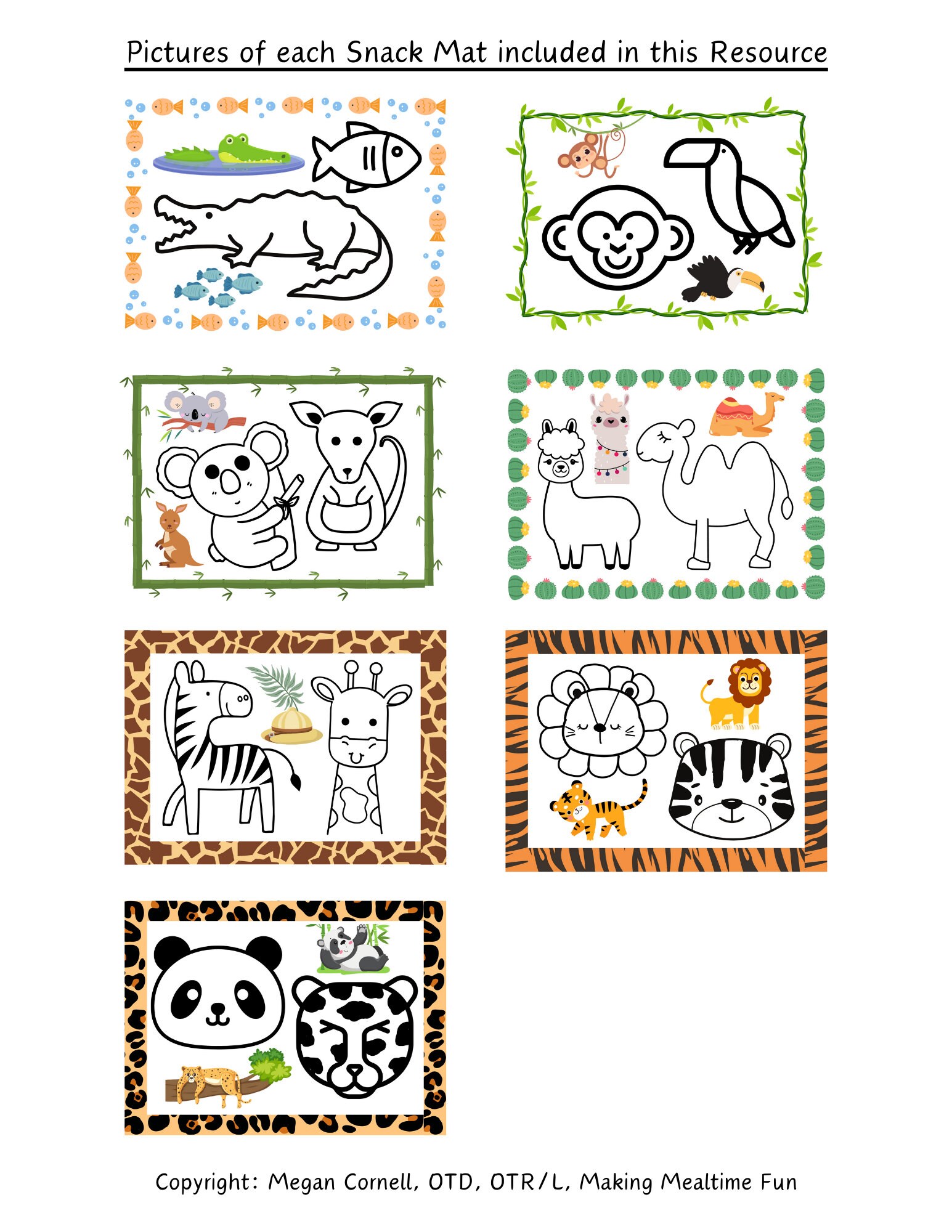 Ocean/zoo Animals Snack Mats, Printable Placemats for Picky Eaters ...