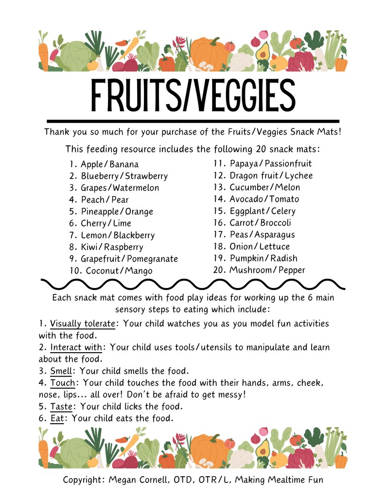Fruits & Veggies Snack Mats: Fun Food Play Placemats (digital Download ...