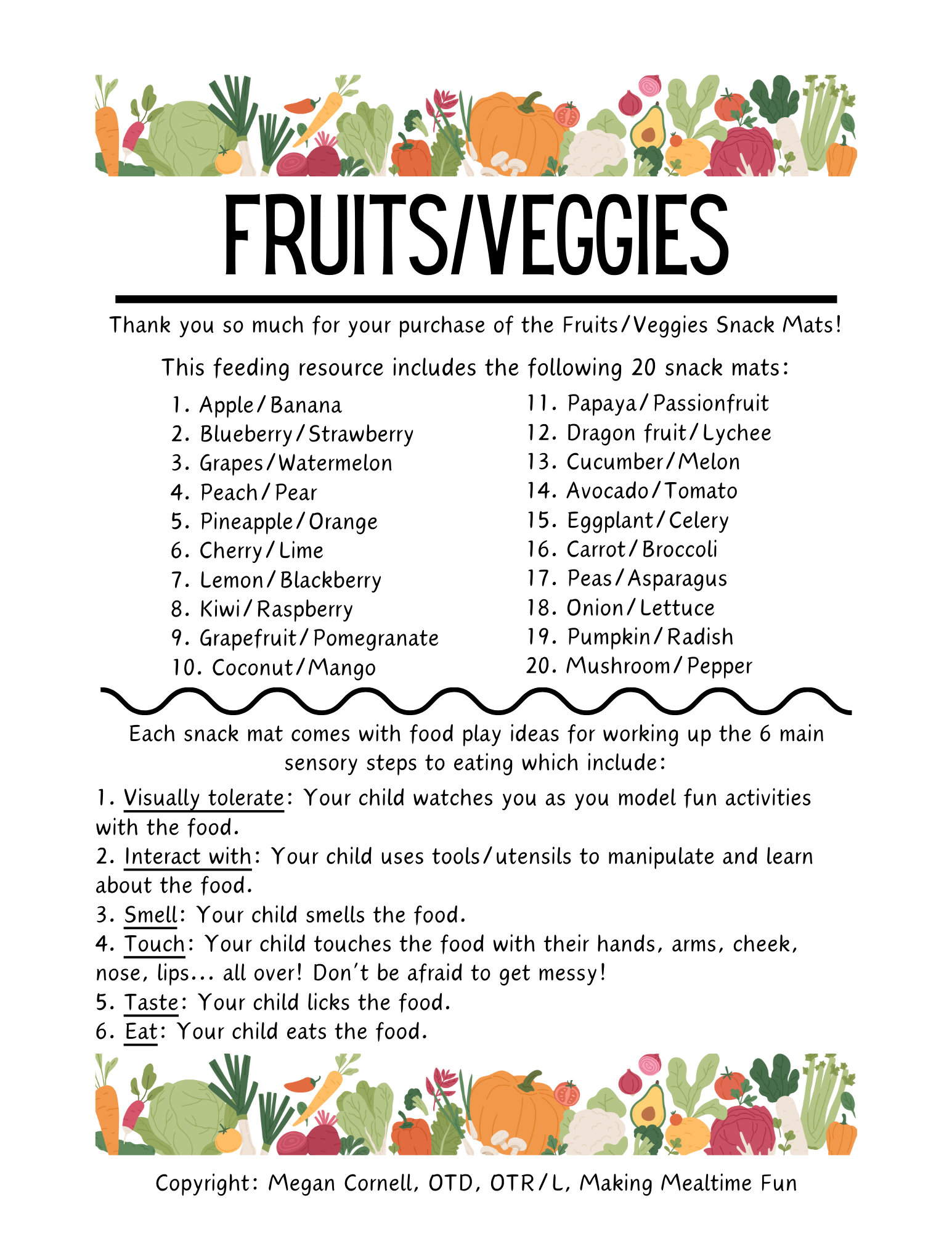 Fruits & Veggies Snack Mats: Fun Food Play Placemats (digital Download ...