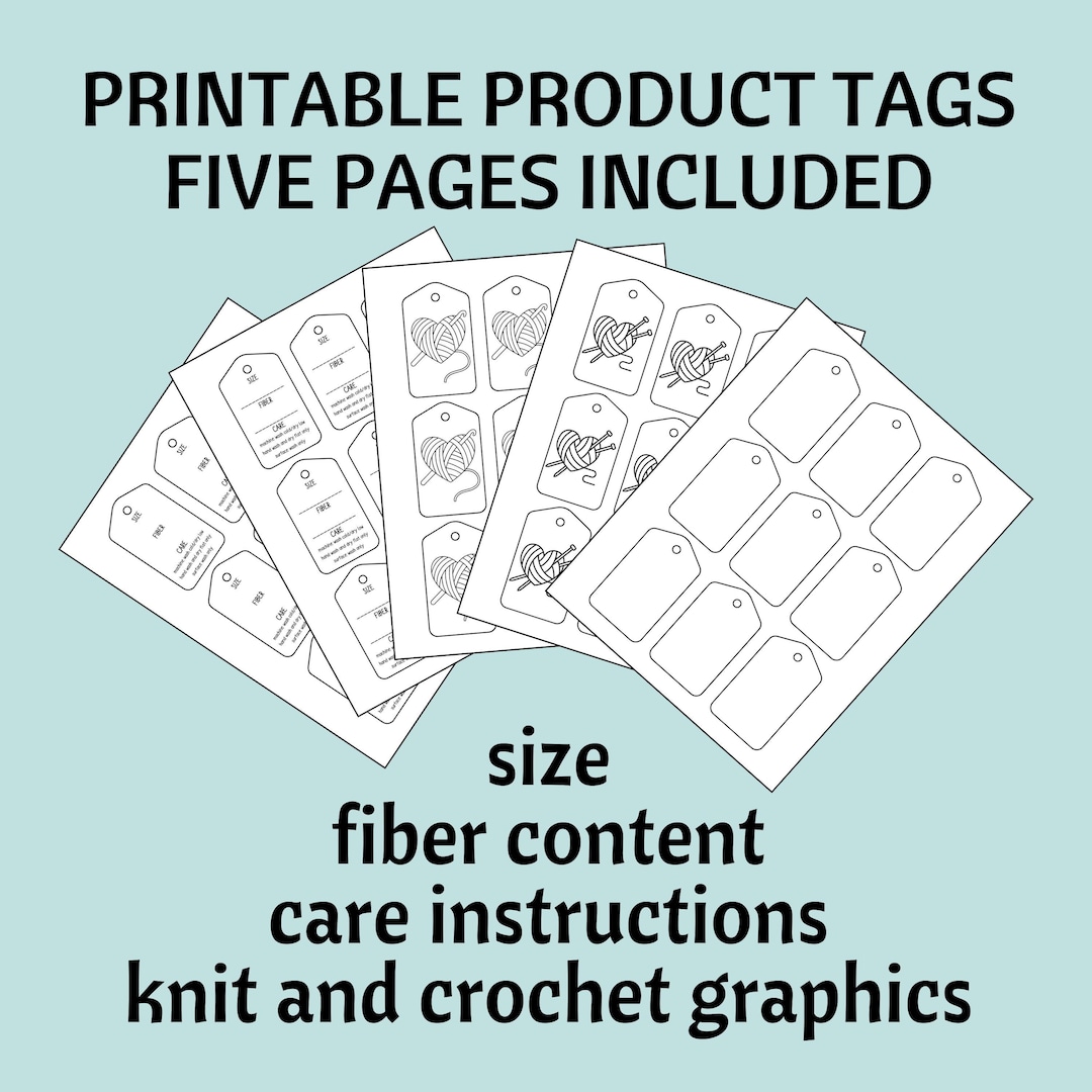 PRINTABLE Product Tags, Minimalist Hang Tags, Crochet Care Instructions ...