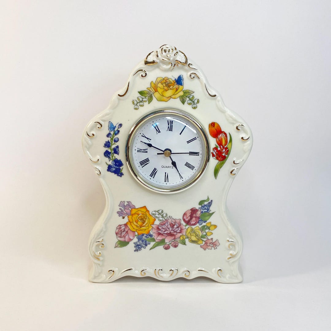 Vintage Floral Table Clock - Etsy