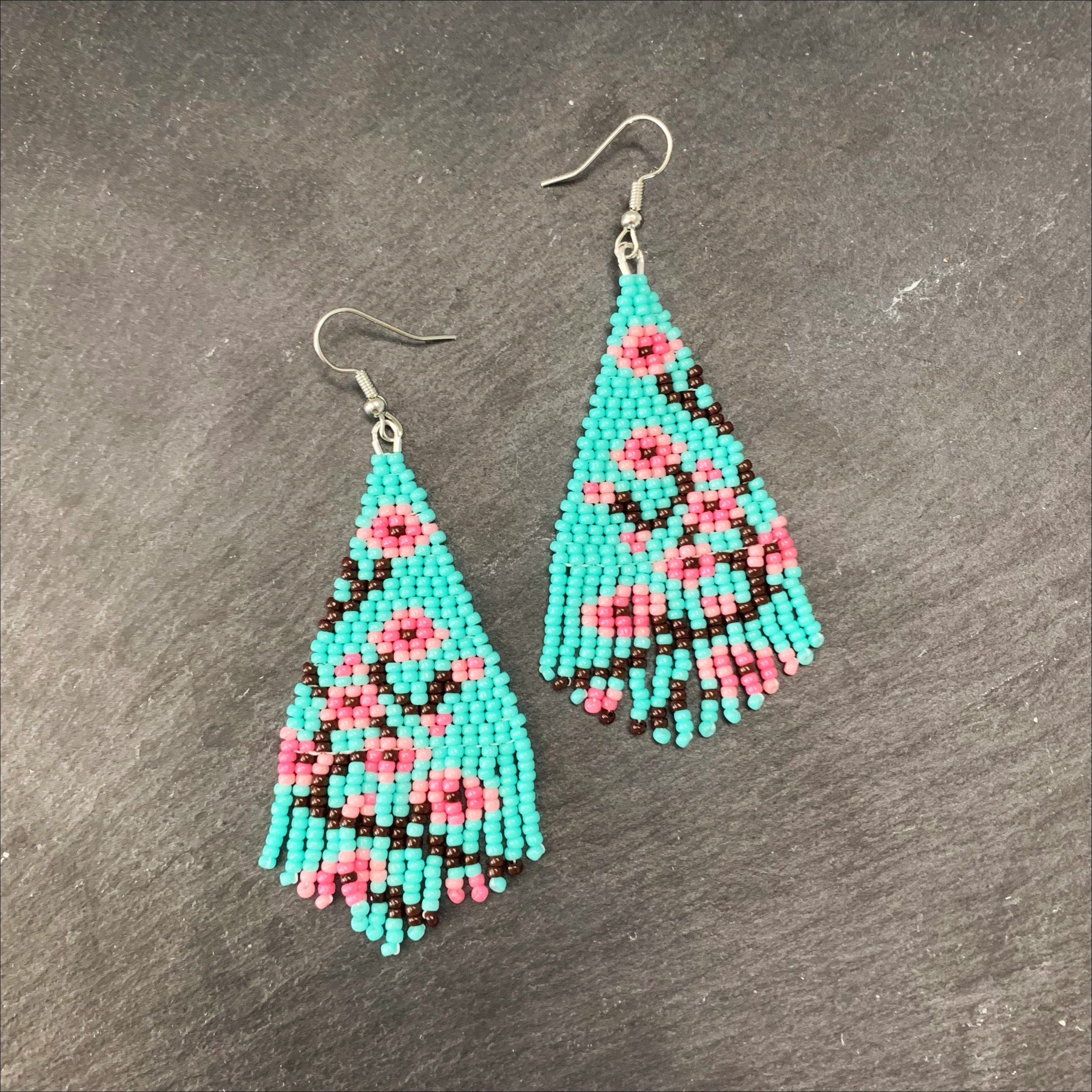 Pink Cherry Blossom Earrings/ Pink and Teal Earrings/ Spring Flowers ...