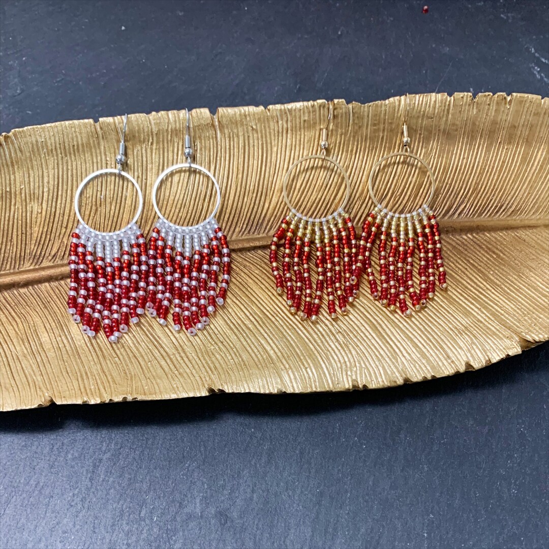 Shiny Ruby Red Beaded Earrings/ Ruby Red With Gold or Silver Color ...