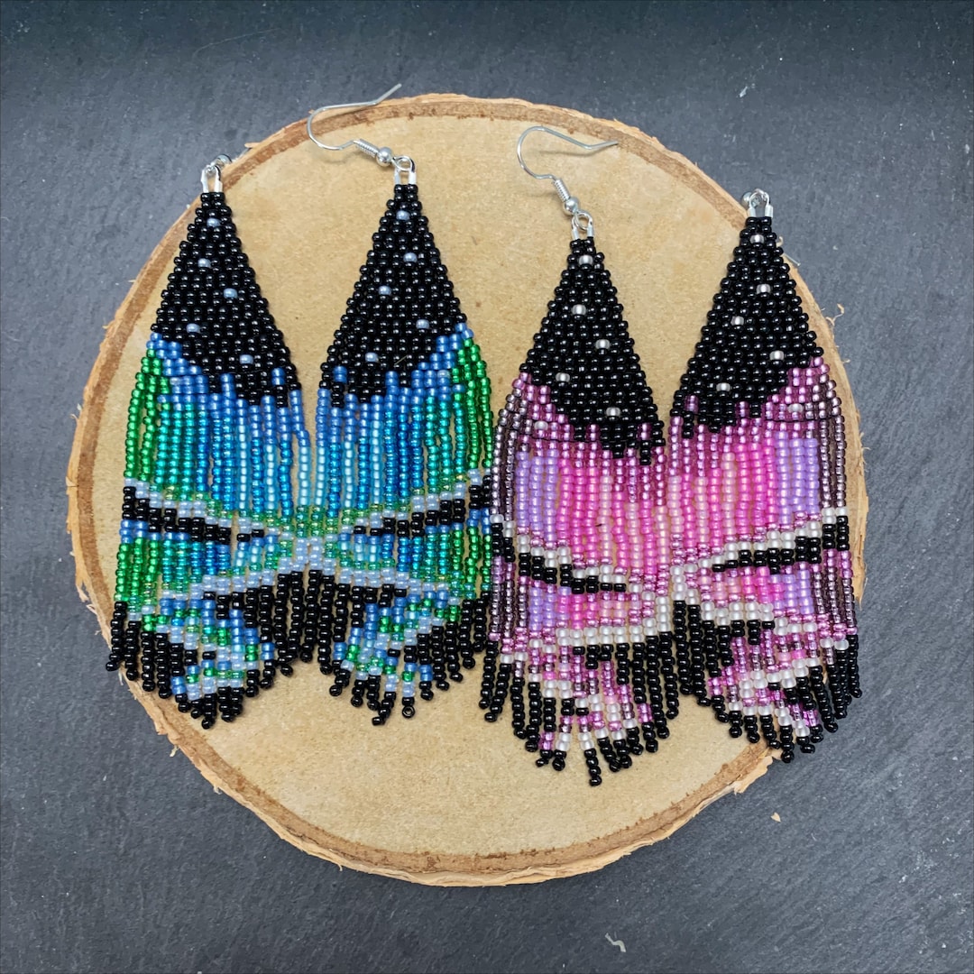 Northern Lights Earrings/ Aurora Borealis Beaded Earrings/ Colorful Beaded Fringe Earring ...