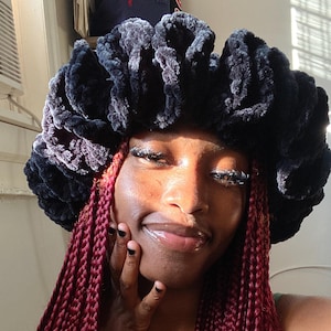 Black Fluffy Crochet Ruffle Hat - Etsy