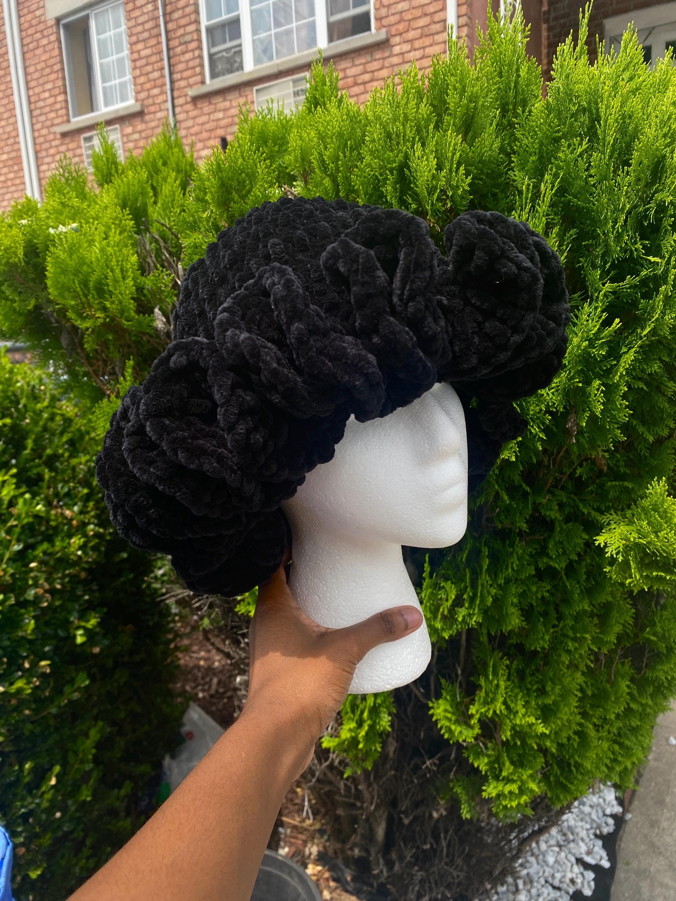 Black Fluffy Crochet Ruffle Hat - Etsy