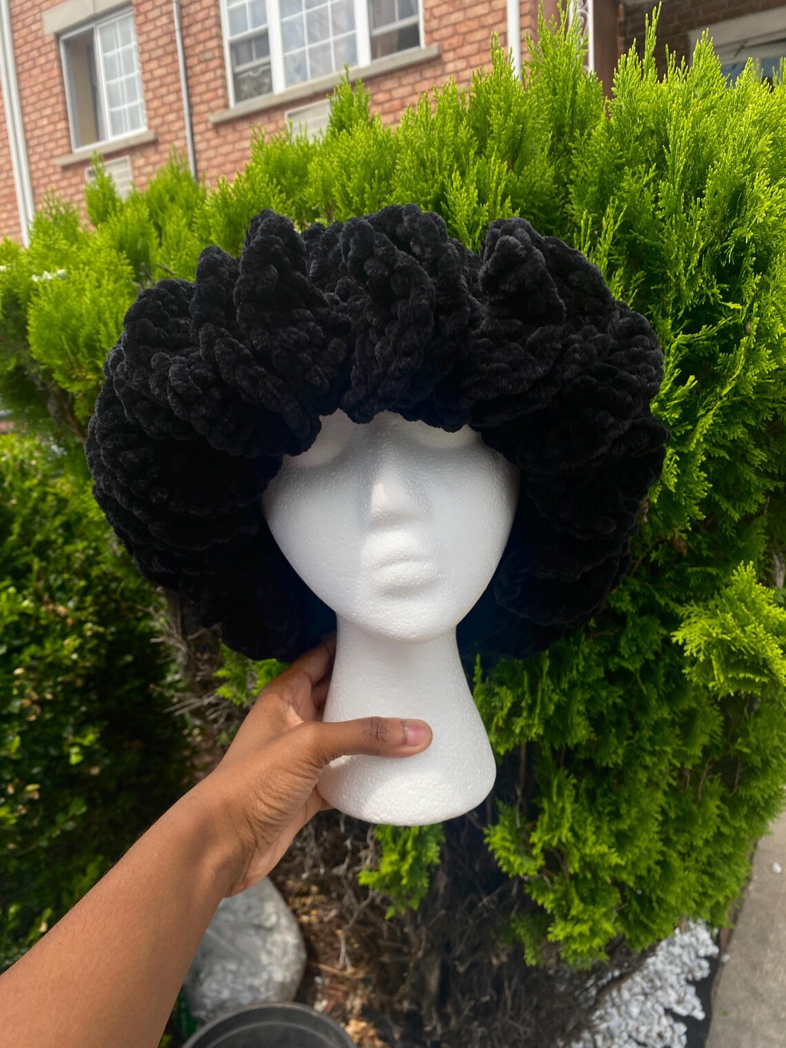 Black Fluffy Crochet Ruffle Hat - Etsy