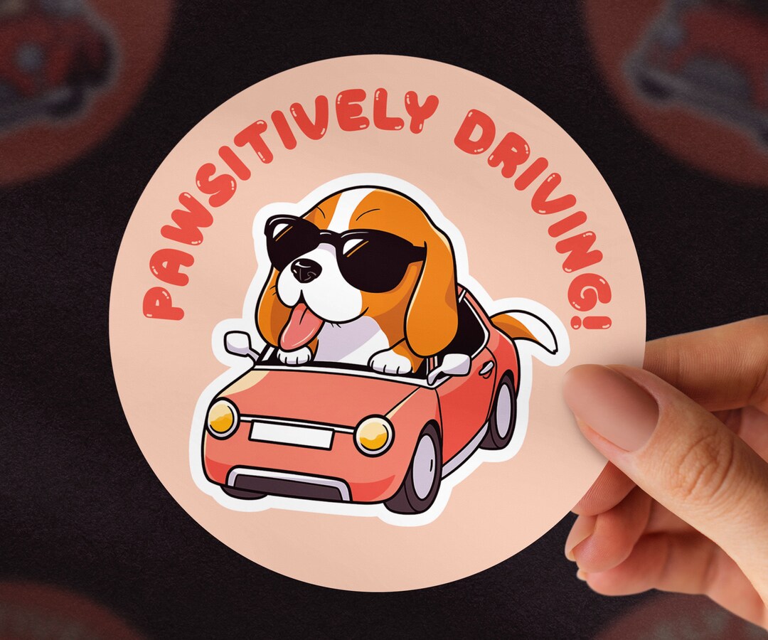 No.4 Pawsitively Driving Car Stickers, Round Bumper Stickers, Dog ...