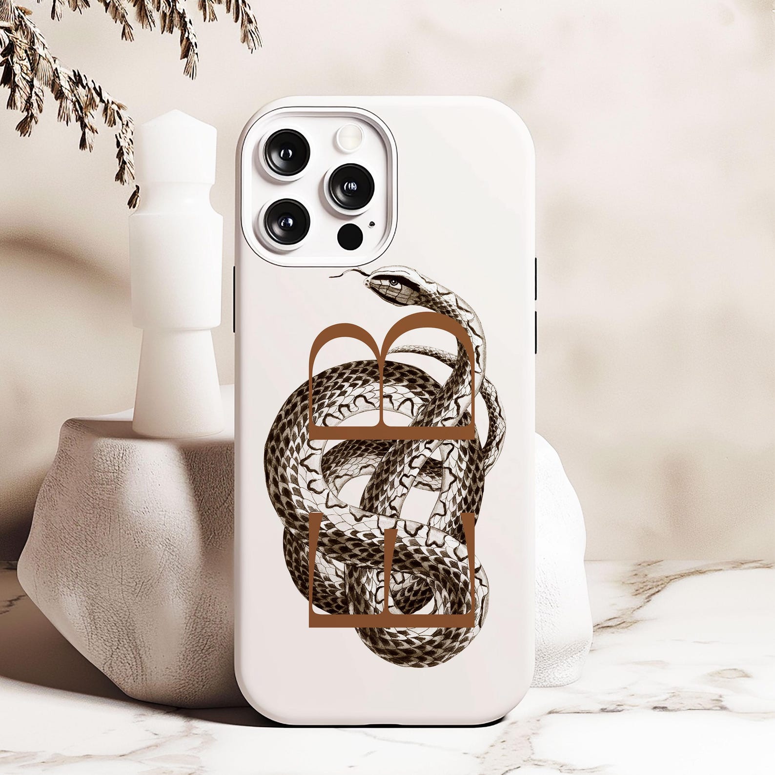 Custom Initials Snake Zodiac Magsafe Phone Case, for iPhone 16 15 14 13 ...