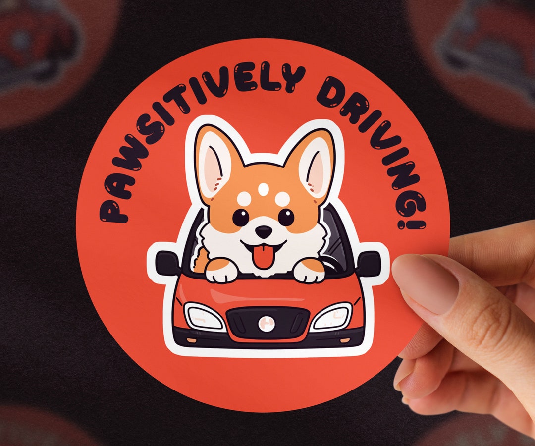 No.5 Pawsitively Driving Car Stickers, Round Bumper Stickers, Dog ...